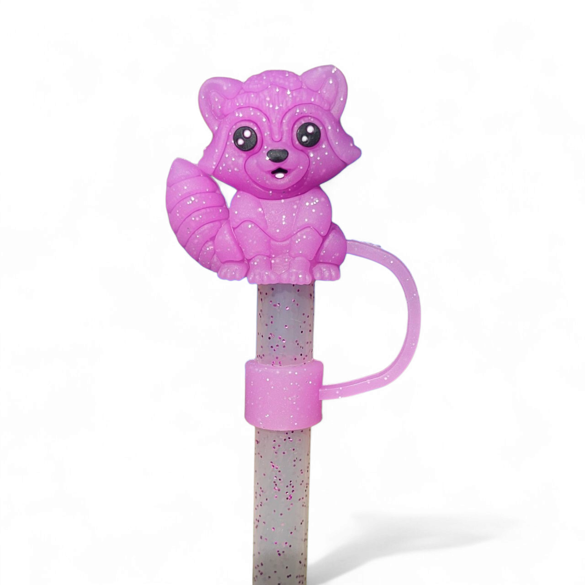 Preppy Trash Panda 3D Silicone 10mm Straw Topper - Purple Glitter Pink ...